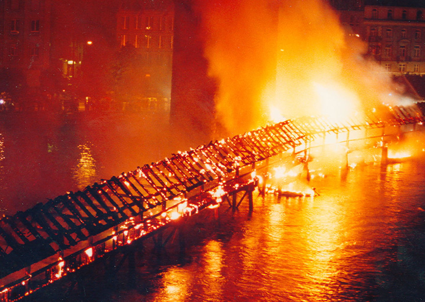 A landmark is on fire | Bridges of Lucerne